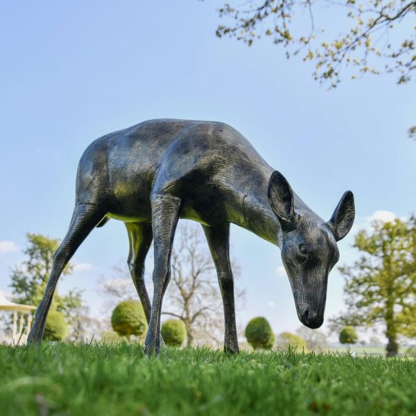 Cast Aluminium 'Grazing' Doe Garden Sculpture in Verdigris | Black ...