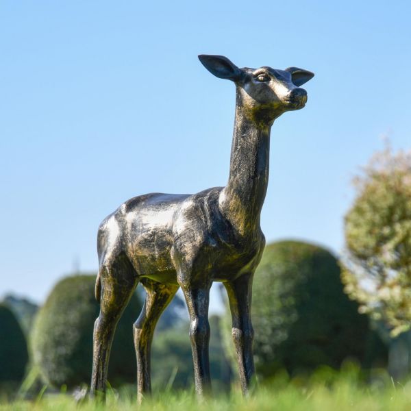 Cast Aluminium 'Grazing' Doe Garden Sculpture in Verdigris | Black ...