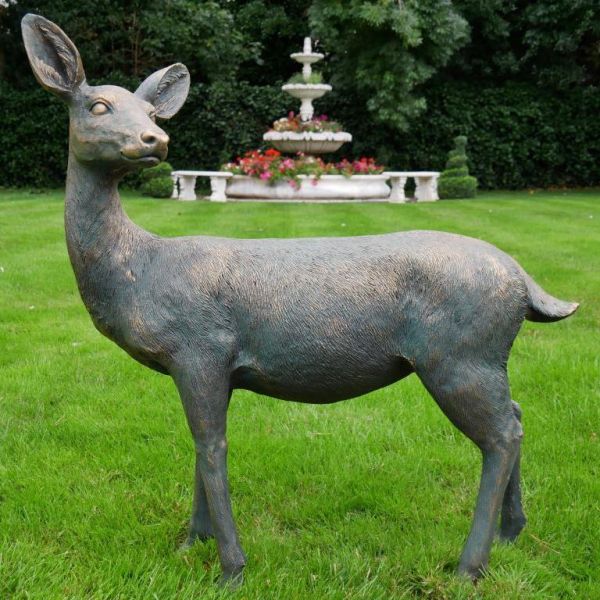 Cast Aluminium 'Grazing' Doe Garden Sculpture in Verdigris | Black ...