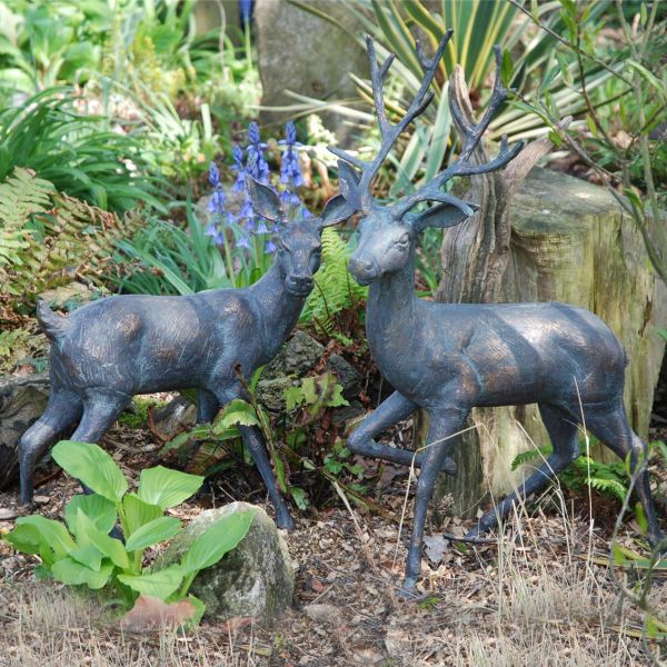 Cast Aluminium 'Grazing' Doe Garden Sculpture in Verdigris | Black ...