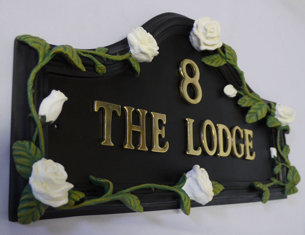 Hand Painted White Rose House Name Sign | Black Country Metalworks