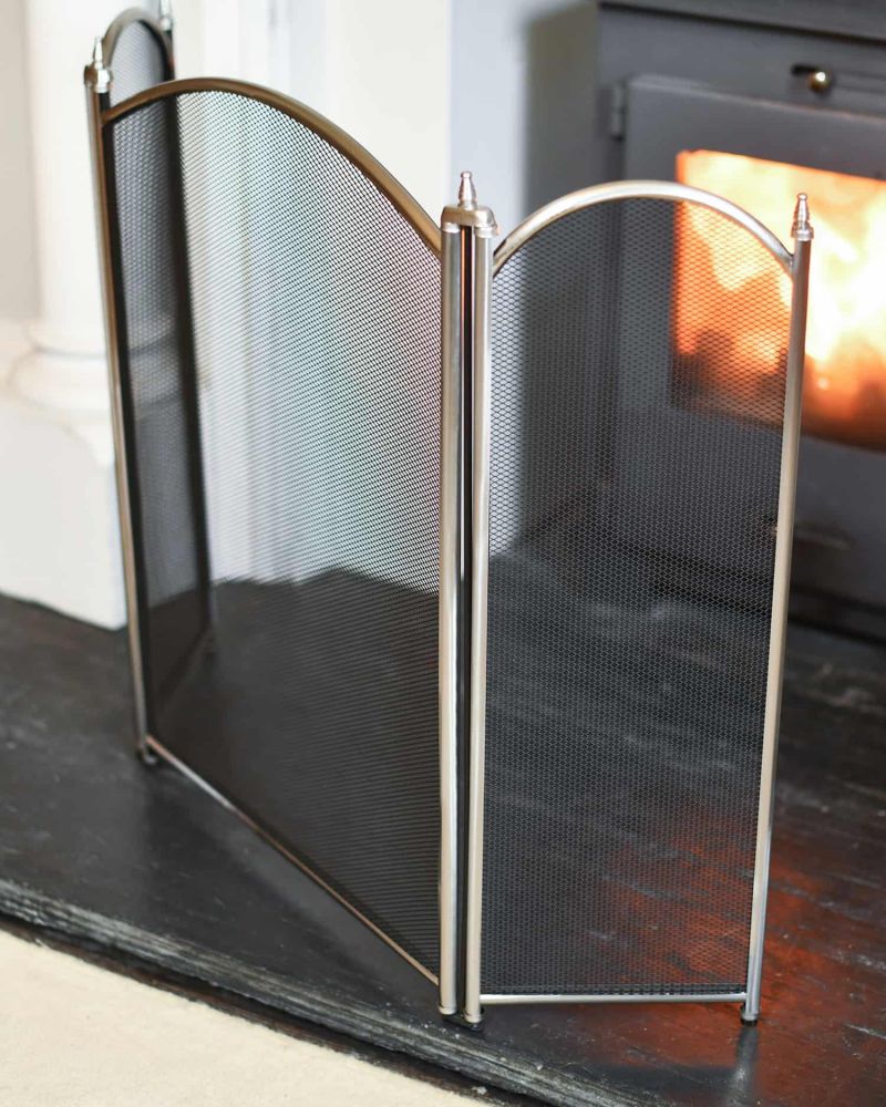 "Hanbury" Three Fold Black & Brushed Steel Fire Guard | Black Country ...