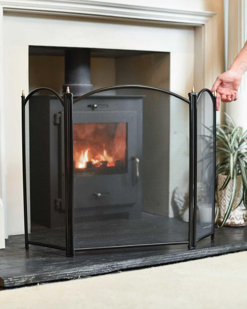 Paignton Three Fold Black Fire Guard | Black Country Metalworks
