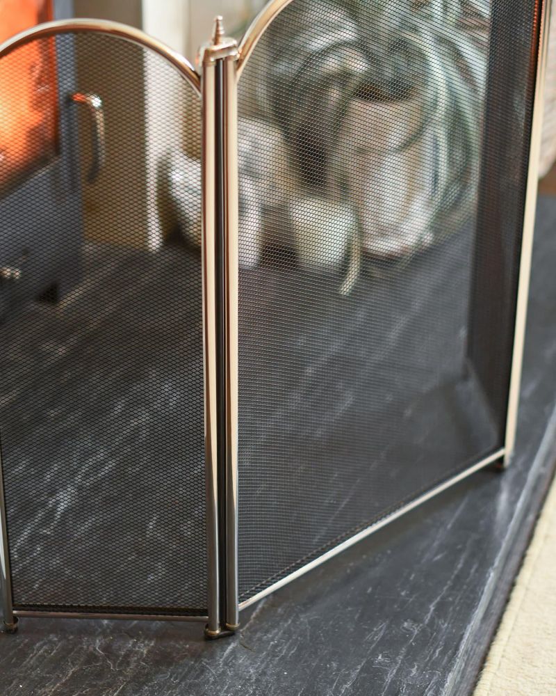 “Hemlyn” Polished Nickel Fire Guard | Black Country Metalworks