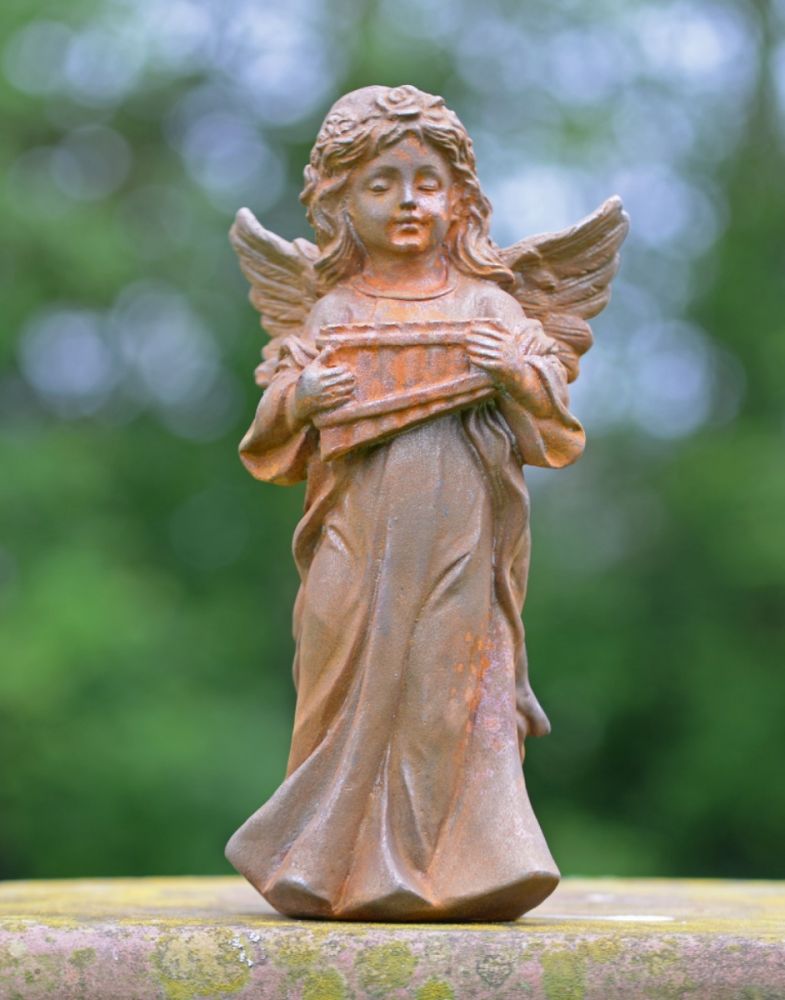 Rustic Cast Iron "Musical Angel" Garden Sculpture | Black Country ...