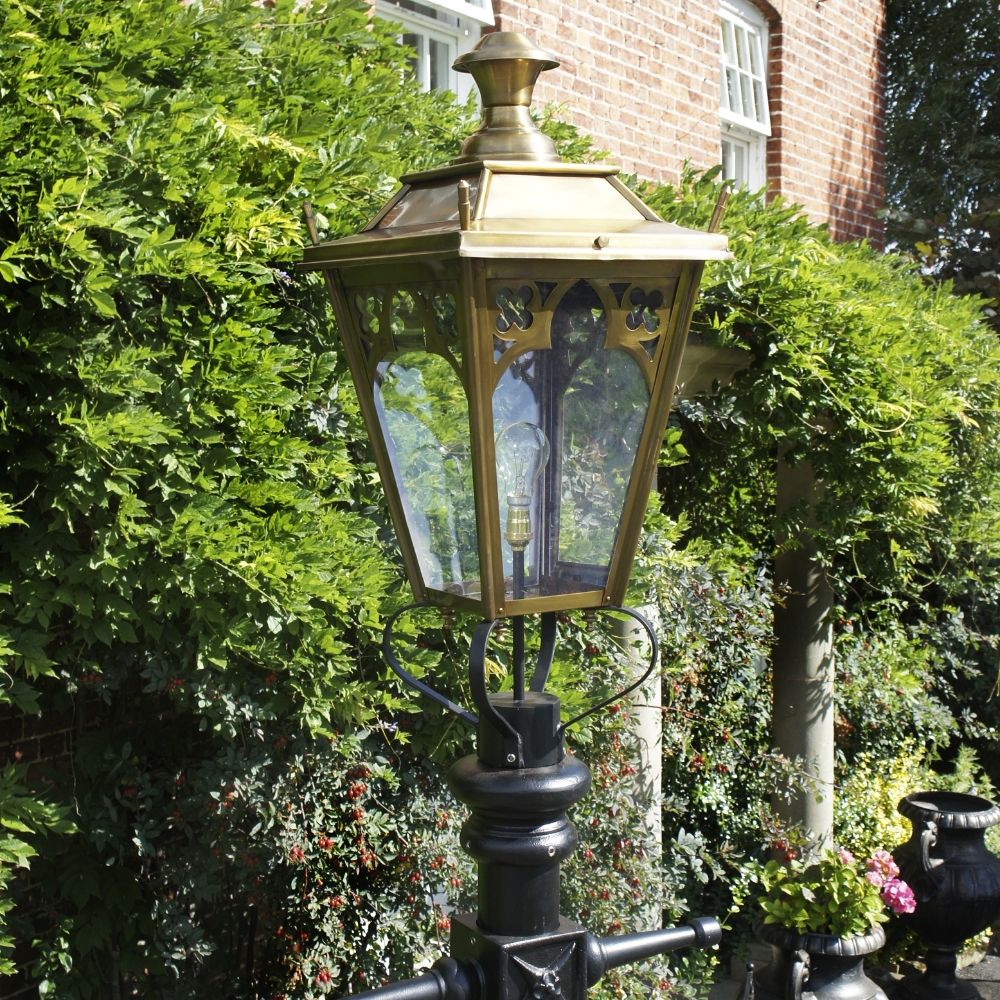 Antique Brass Gothic Lamp Post & Lantern Set 2.7m | Black Country ...