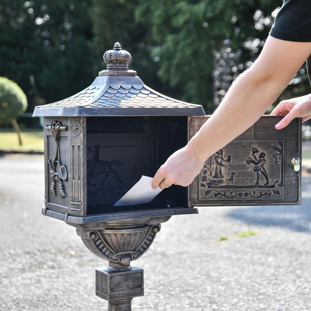 Antique Bronze Freestanding Huntingdon Post Box | Black Country Metalworks