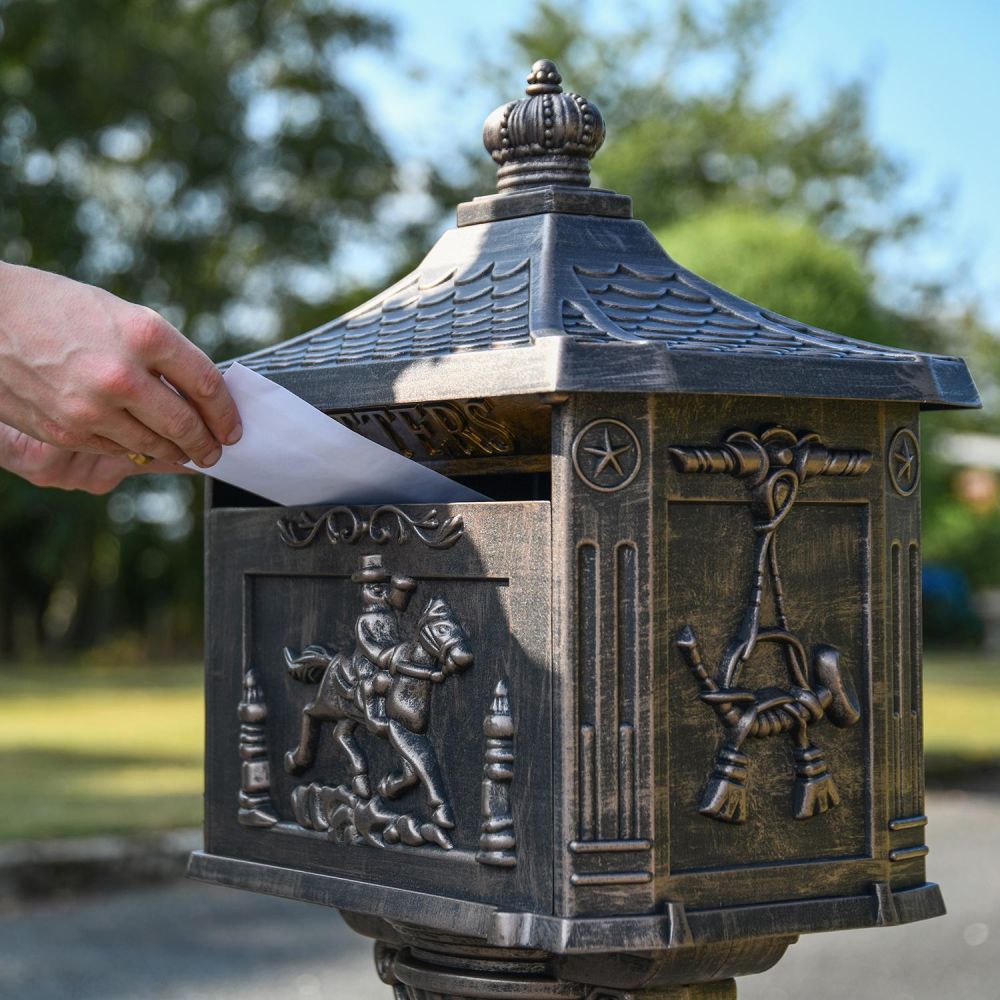 Antique Bronze Freestanding Huntingdon Post Box | Black Country Metalworks