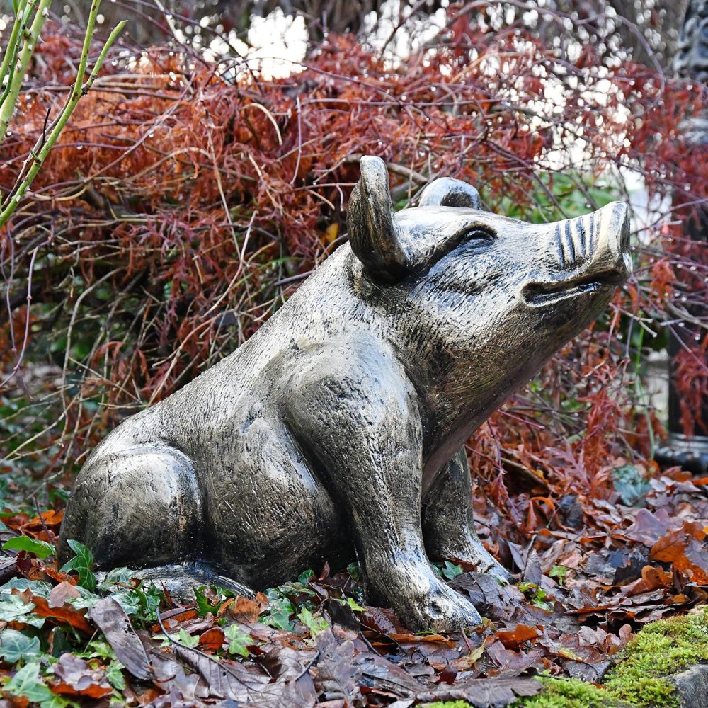 Brushed Gold Sitting Pig Sculpture | Black Country Metalworks