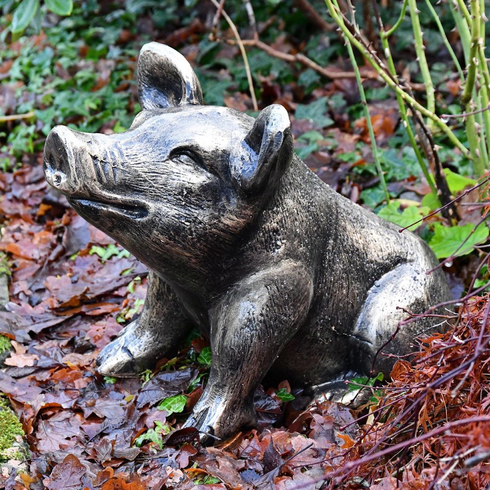 Brushed Gold Sitting Pig Sculpture | Black Country Metalworks