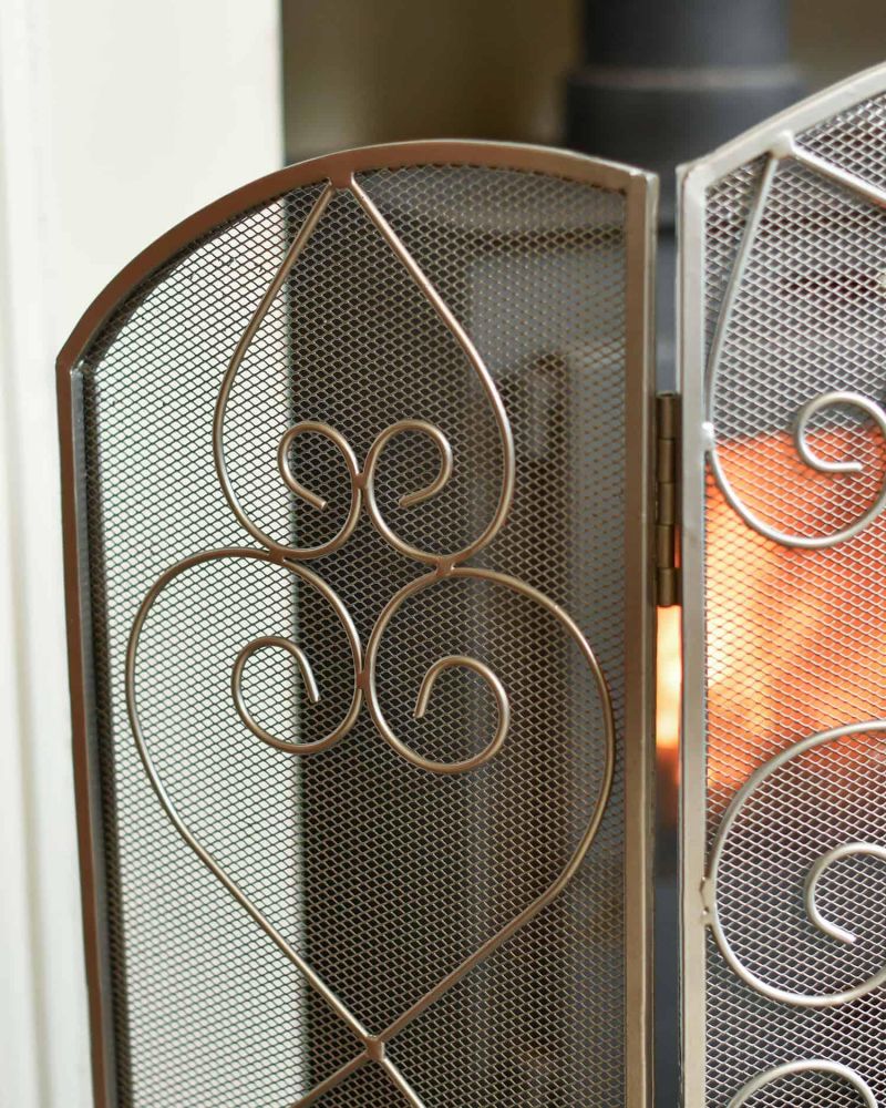 Antique Pewter Heart Design Three Fold Fireguard | Black Country Metalworks