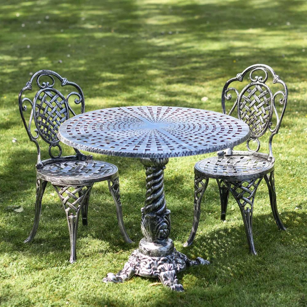 Antique Silver "Valhalla" Two Seater Bistro Set | Black Country Metalworks