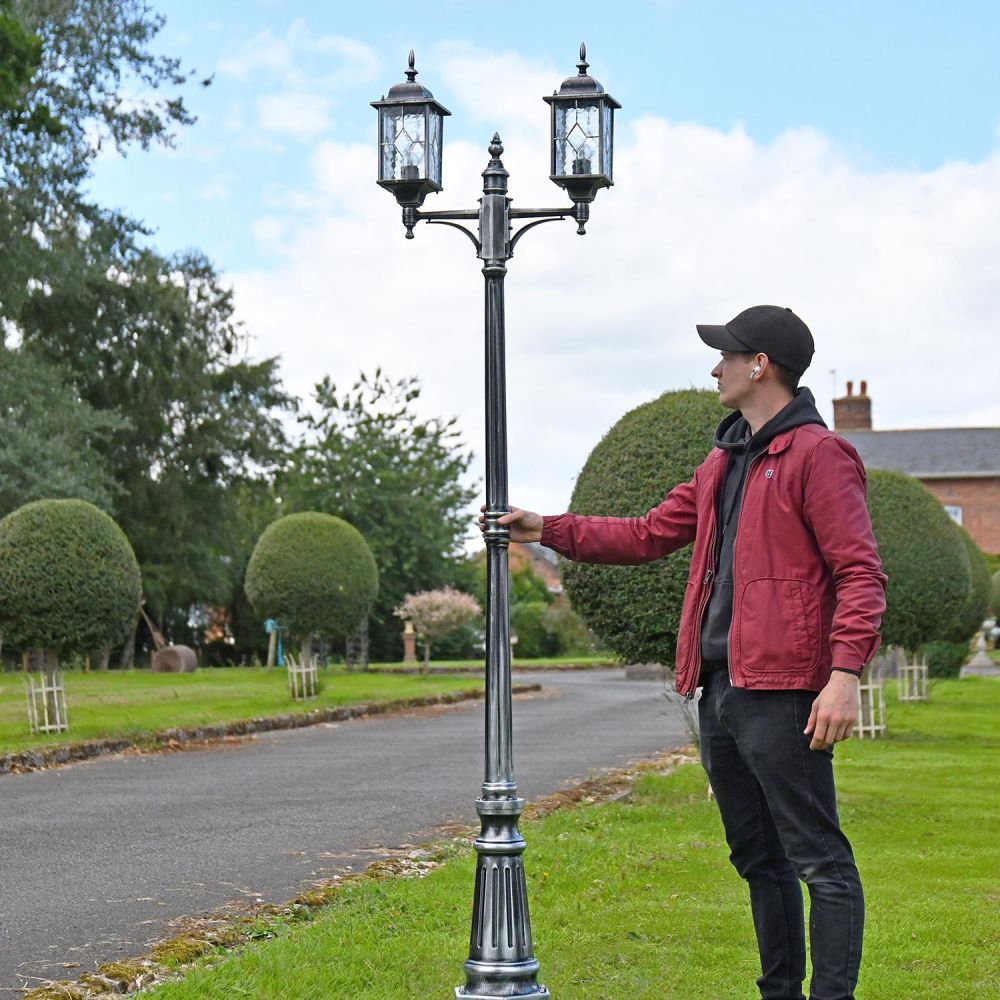 "Marsden" Antique Silver Double Head Lamp Post 2.3m | Black Country ...