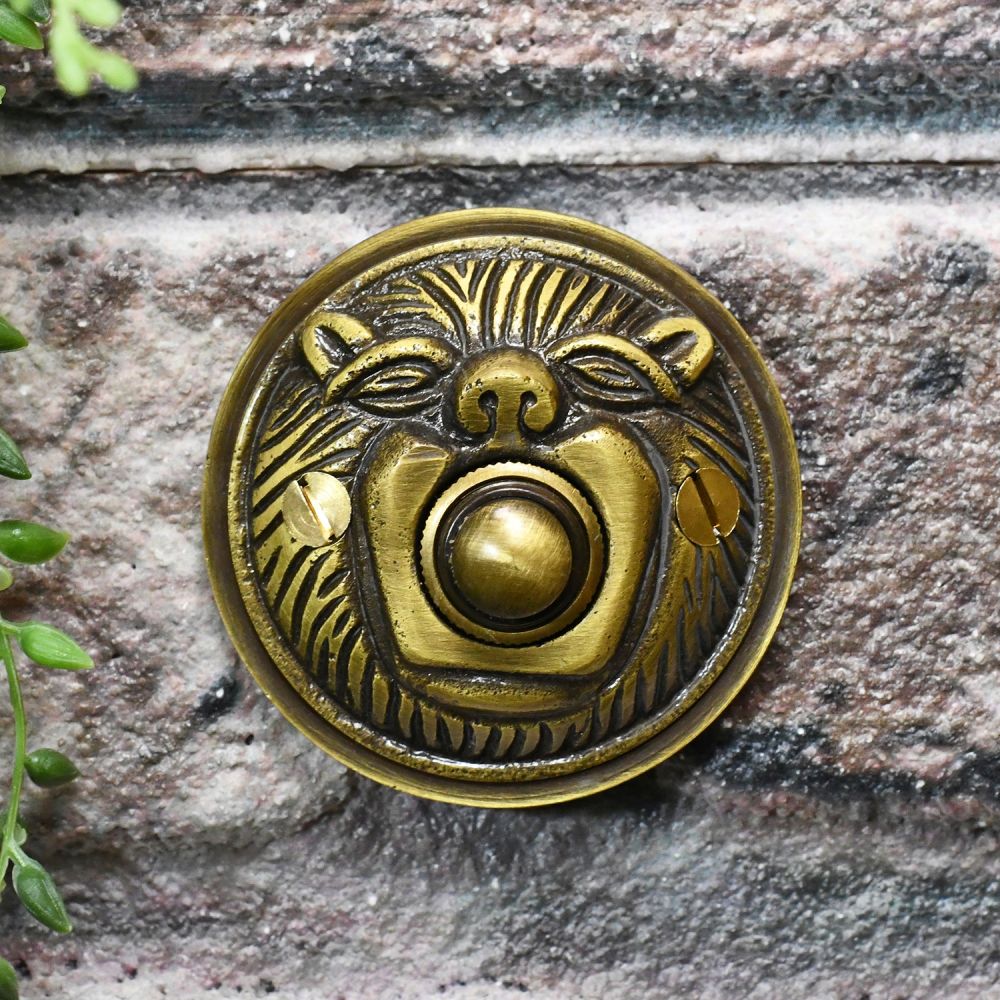 “Lambeth Hall” Antique Brass Round Lion Bell Push | Black Country ...
