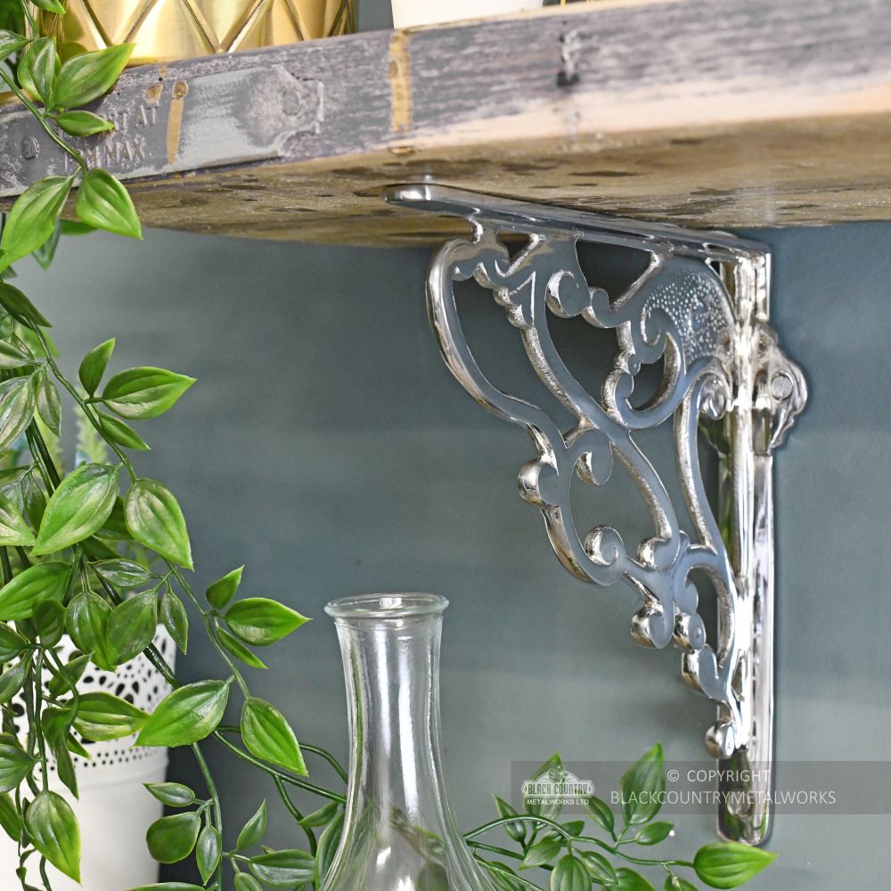 Art Nouveau Bright Chrome Shelf bracket 21 x 19cm | Black Country ...