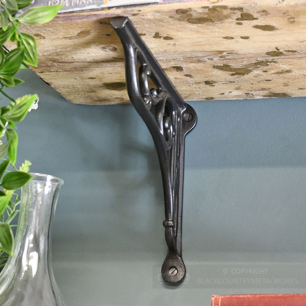 Black Cast Iron Shelf Bracket with Scroll 18 x 20cm | Black Country ...