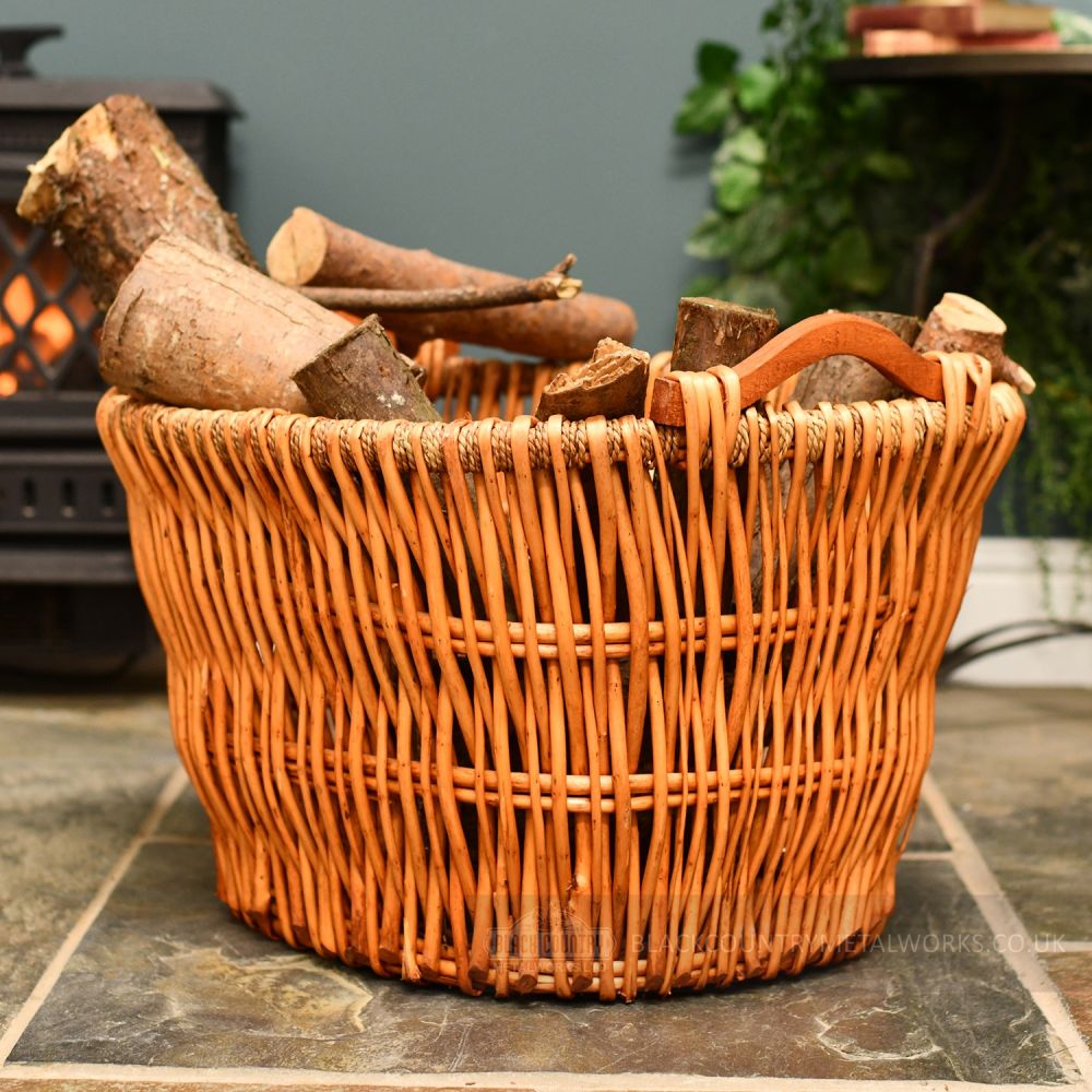 Wicker Log Basket with Natural Wooden Handles | Black Country Metalworks