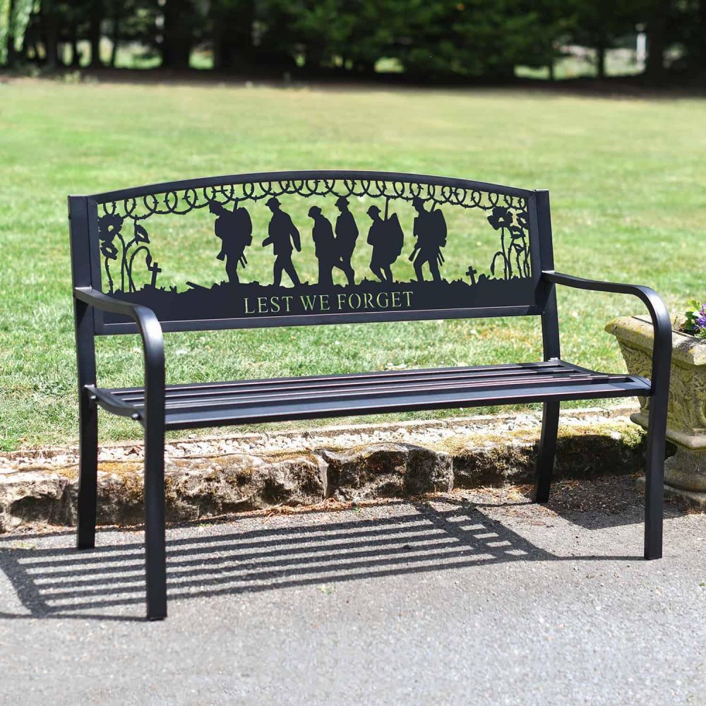 Bespoke "Lest We Forget" Soldiers Iron & Steel Park Bench in Black ...