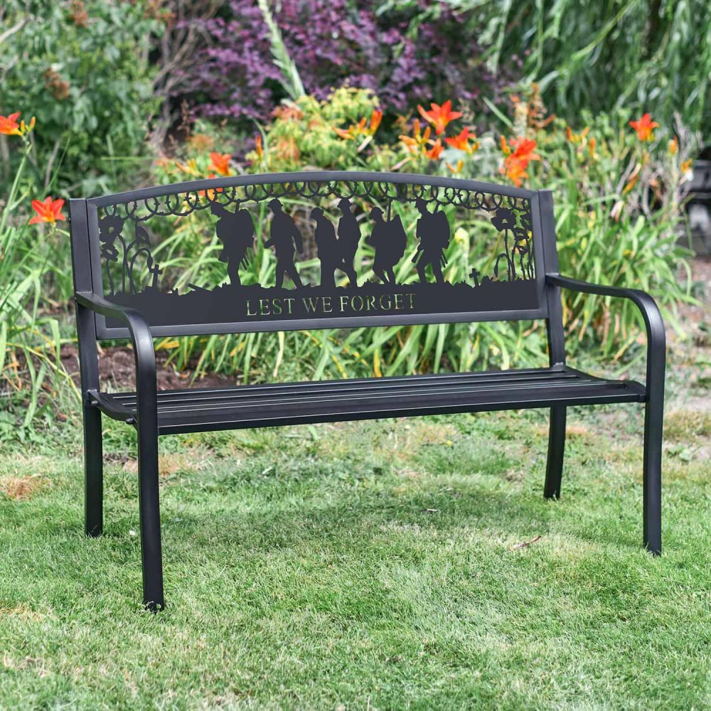 Bespoke "Lest We Forget" Soldiers Iron & Steel Park Bench in Black ...