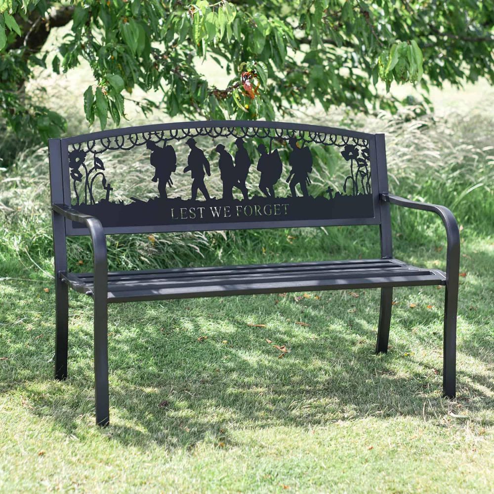 Bespoke "Lest We Forget" Soldiers Iron & Steel Park Bench in Black ...