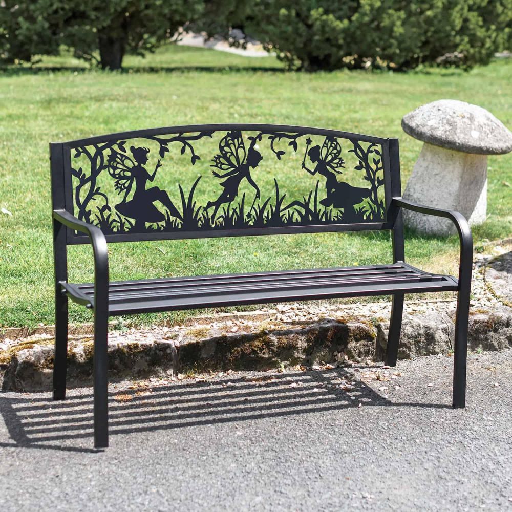Bespoke Fairy Trio Iron & Steel Park Bench in Black | Black Country ...