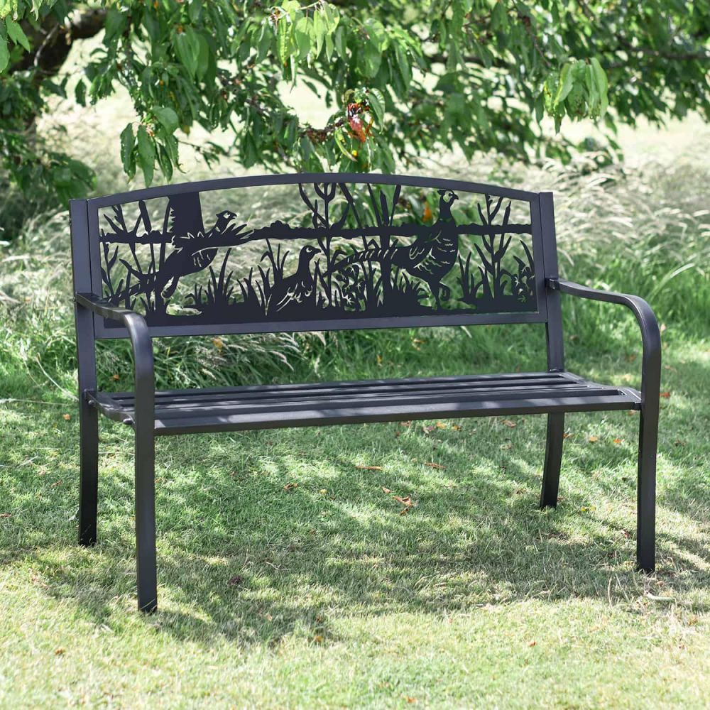Bespoke Pheasant Iron & Steel Park Bench in Black | Black Country ...