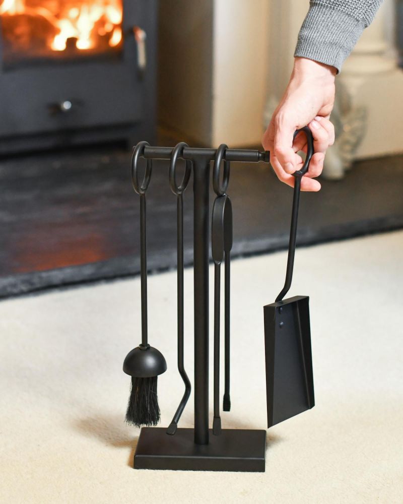 Black Contemporary Loop Handle Four Piece Companion Set - 43cm | Black ...