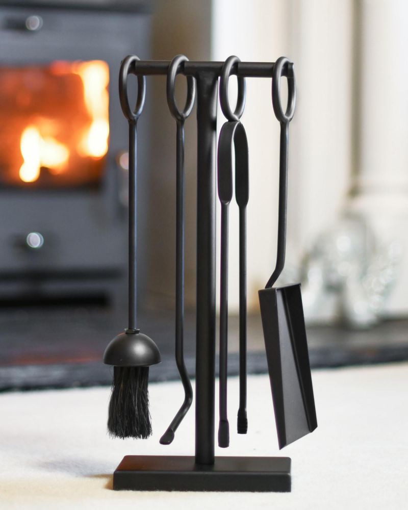 Black Contemporary Loop Handle Four Piece Companion Set - 43cm | Black ...