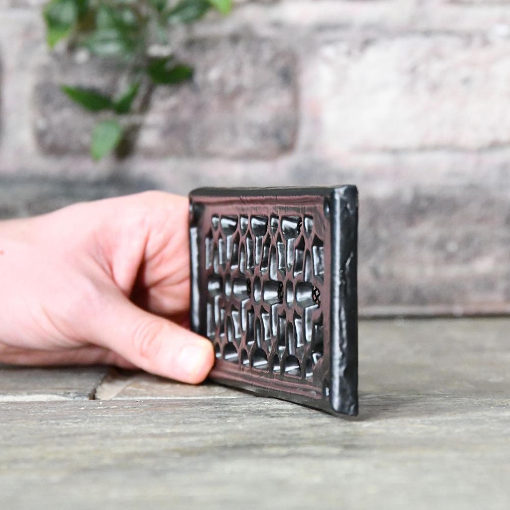 Black "Flower Pattern" Flat Air Brick Cover 9" x 3.25" with Mesh Guard ...