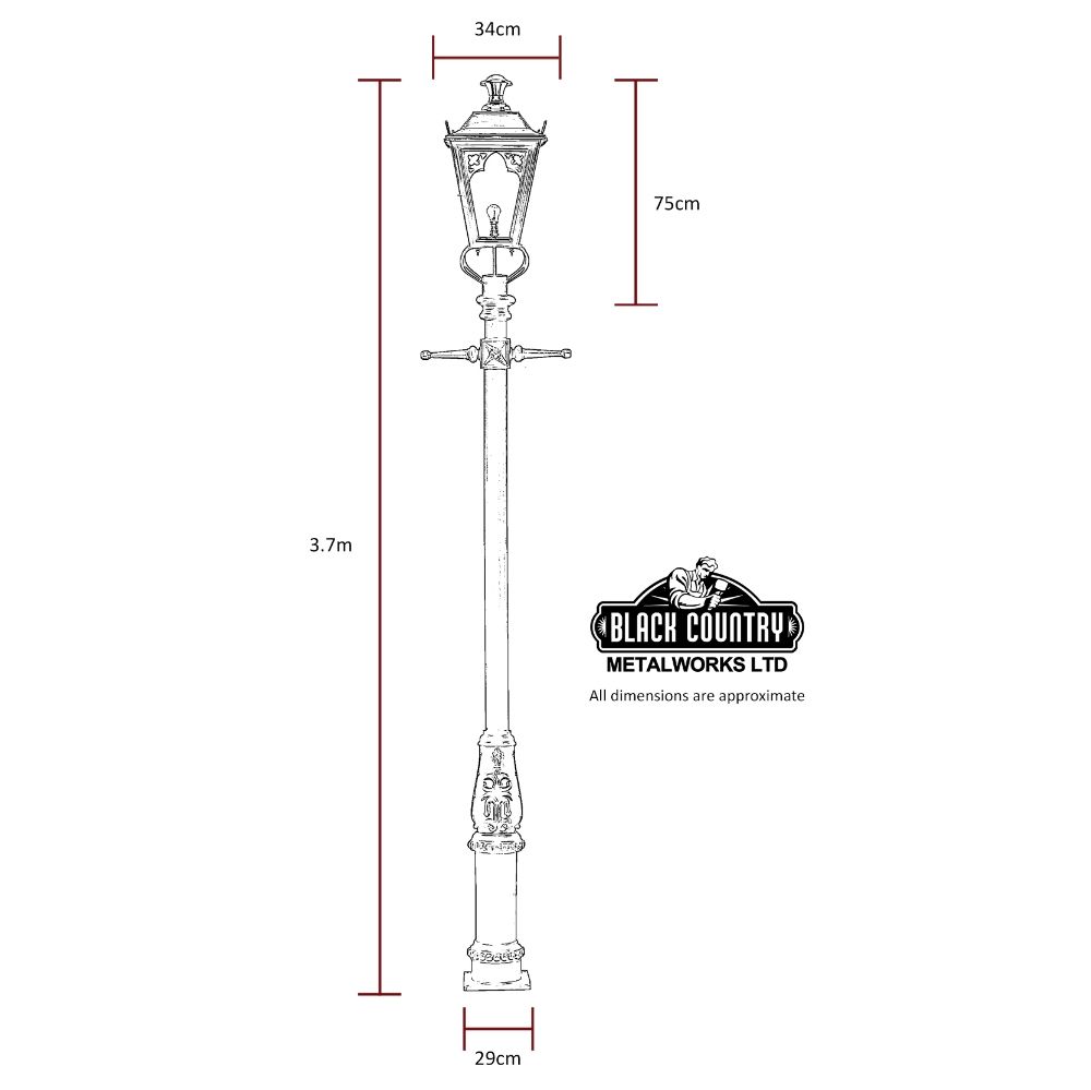 Black Gothic Lamp Post & Lantern Set 3.7m | Black Country Metalworks