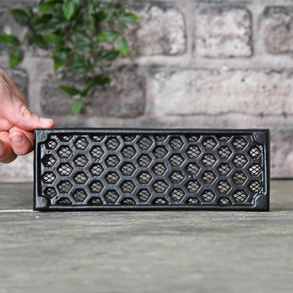 Black "Honeycomb" Cast Iron Air Brick 9" x 3" with Mesh Guard | Black ...