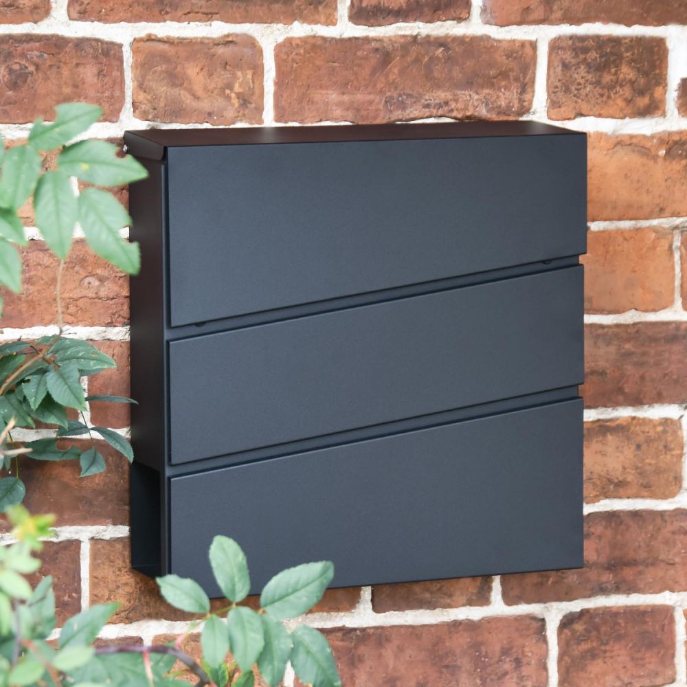 Black "Park View" Wall Mounted Post Box & Newspaper Holder | Black ...
