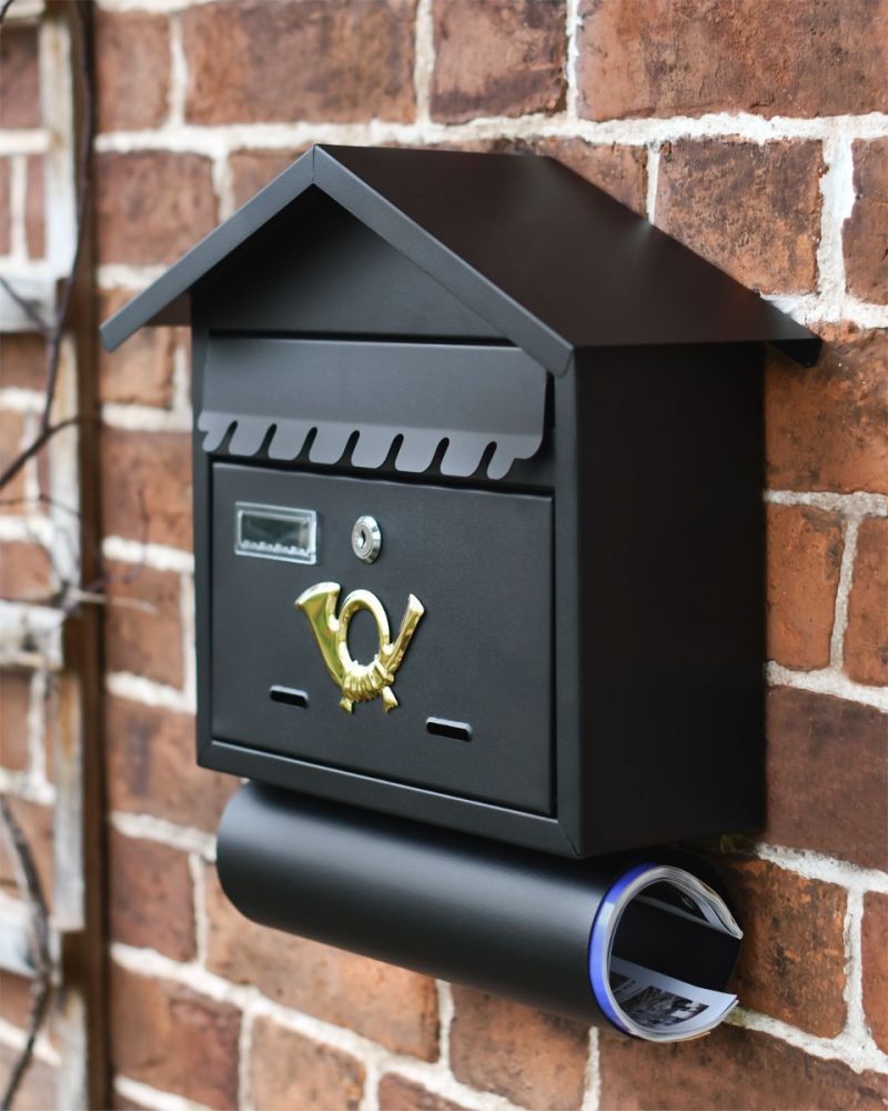Black and Polished Brass "Horn" Wall Mounted Post Box | Black Country ...