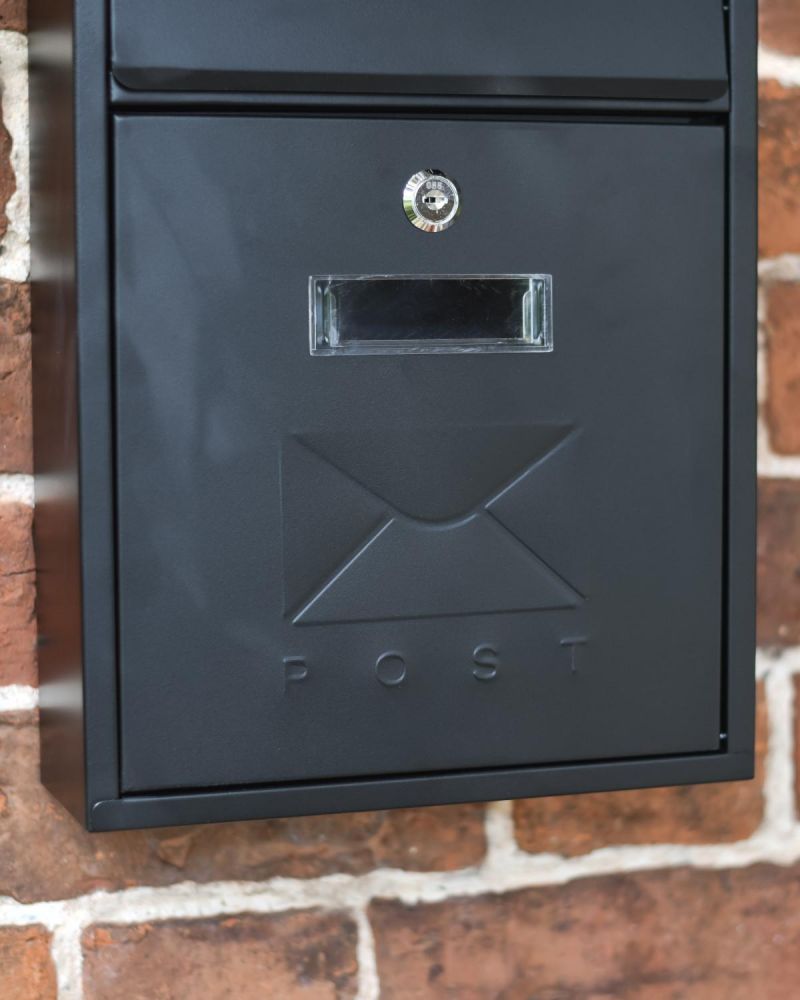 Black Rectangular Steel "POST" Wall Mounted Post Box with Lock | Black ...