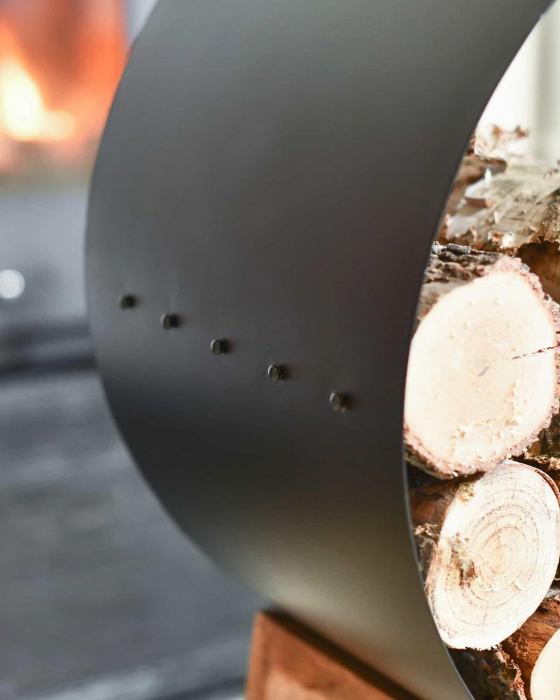 Black Round Steel "Barrel" Log Holder with Wooden Legs | Black Country ...