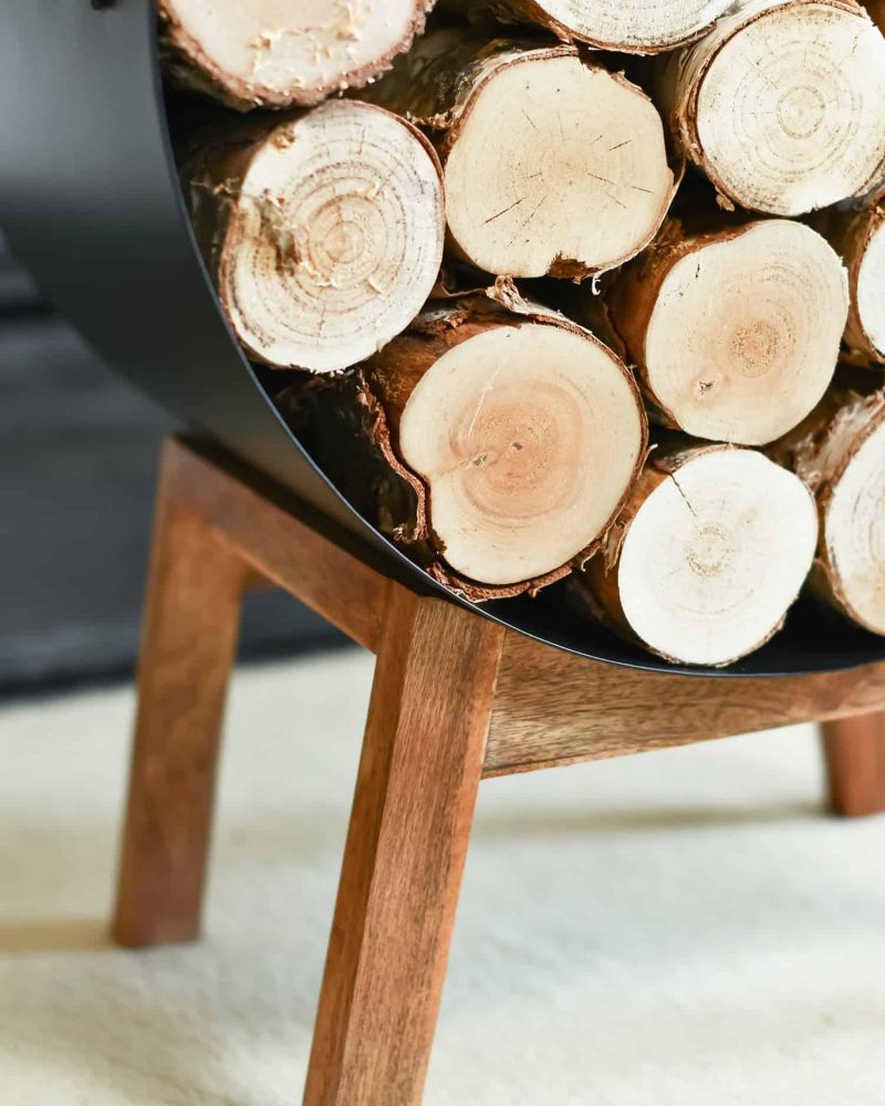 Black Round Steel "Barrel" Log Holder with Wooden Legs | Black Country ...