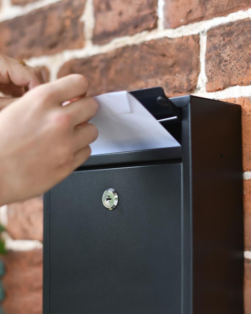 Black Slim Steel Rectangular Wall Mounted Post Box with Lock | Black ...