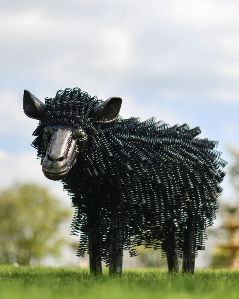 Black Twisted Metal Sheep Garden Sculpture - Recycled Outdoor Ornament ...