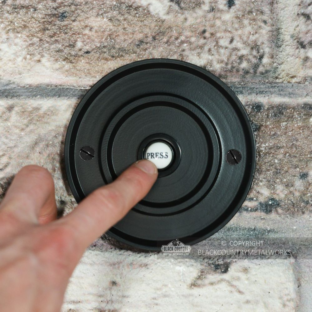 Black Classical Round Push Door Bell | Black Country Metalworks