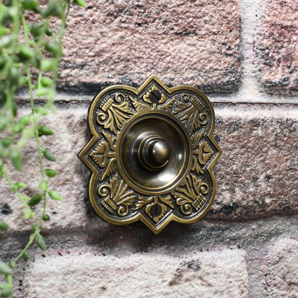 'Regent Hill' Ornate Antique Brass Bell Push | Black Country Metalworks