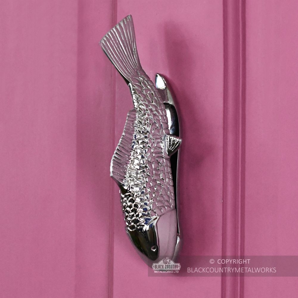 Bright Chrome Fish Door Knocker | Black Country Metalworks