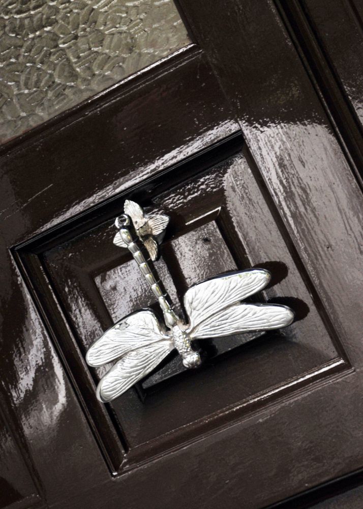Bright Chrome Luna Dragonfly Door Knocker | Black Country Metalworks