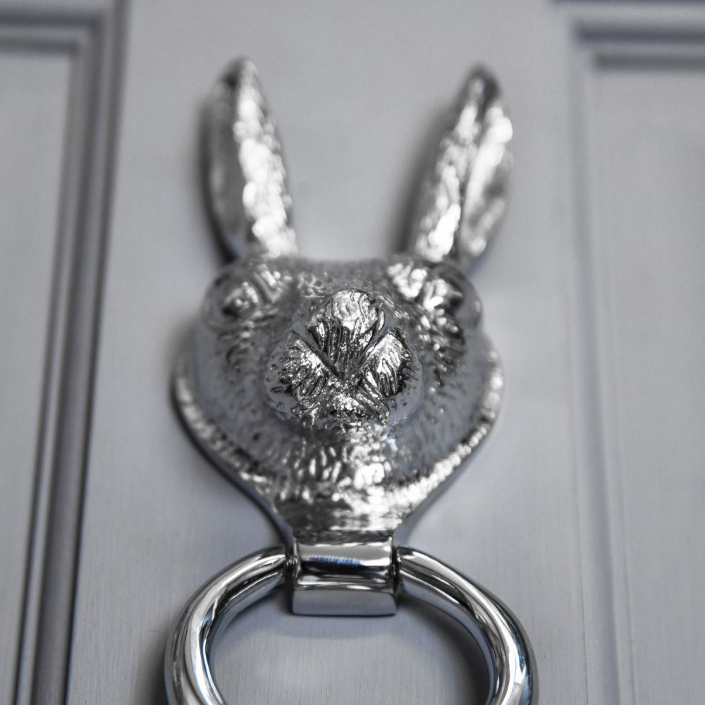 Bright Chrome Rabbit Door Knocker | Black Country Metalworks