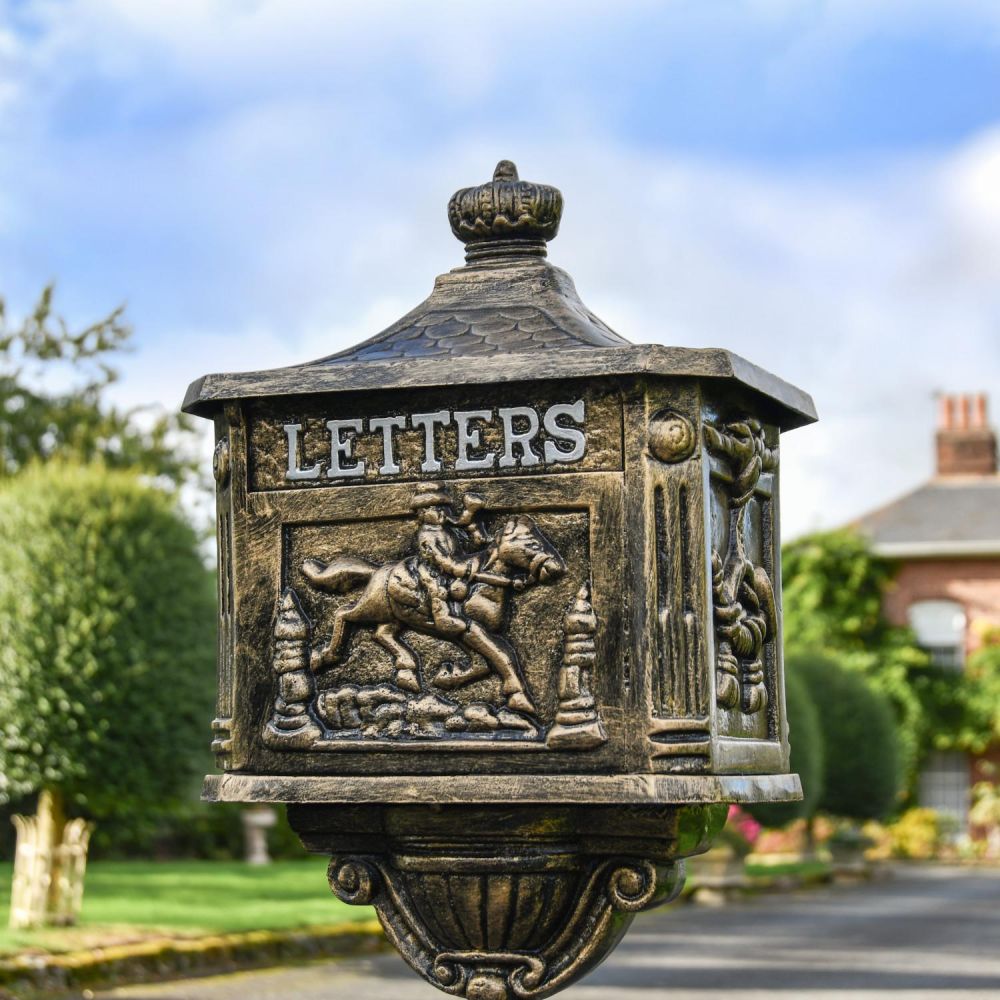 Brushed Gold "Huntingdon" Victorian Post Box with Stand | Black Country ...