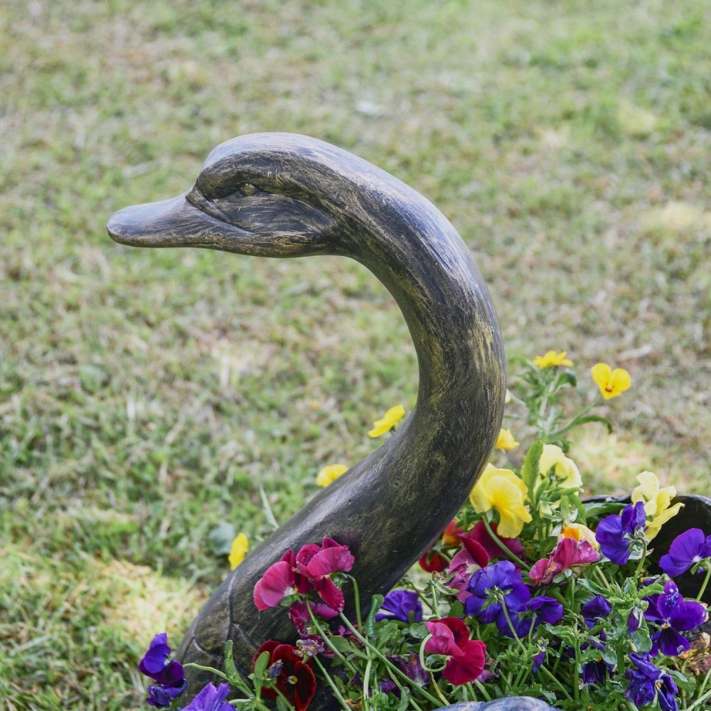 Brushed Gold Swan Flower Planter | Black Country Metalworks