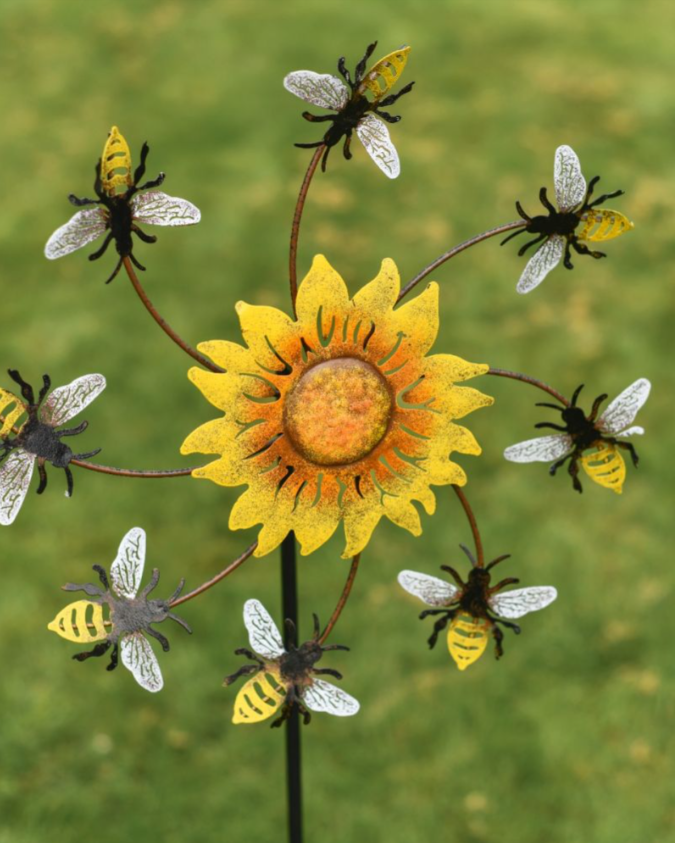 Bumble Bee and Sunflower Garden Spinner Spike | Black Country Metalworks