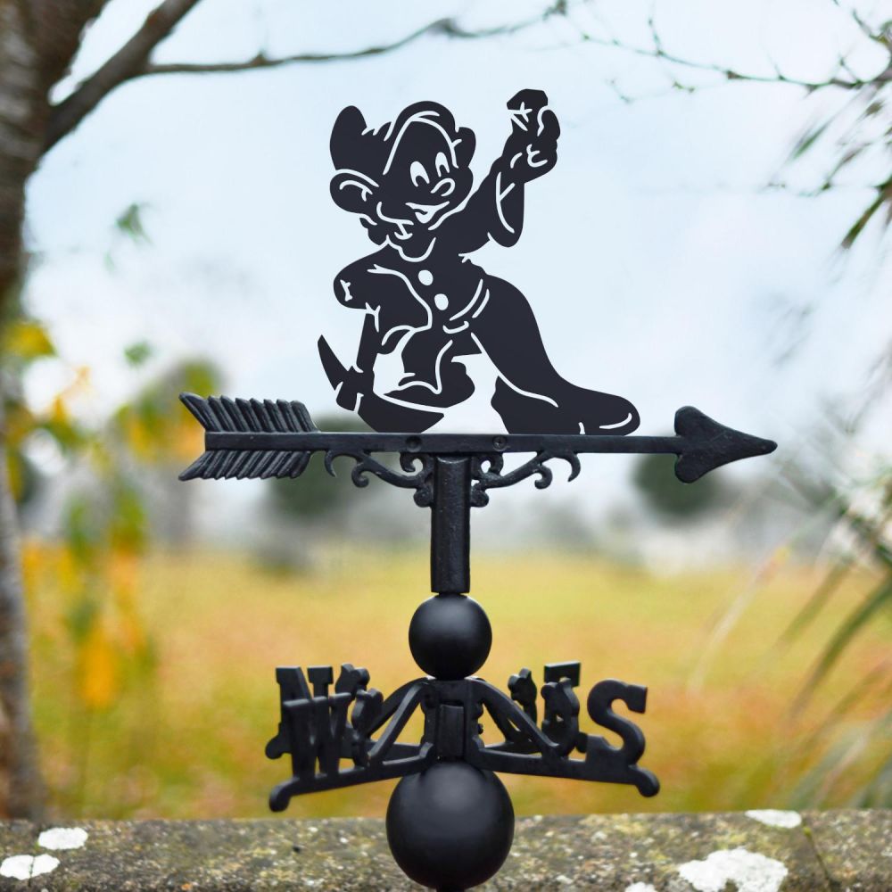 Cartoon "Diamond Wielding" Dwarf Weathervane | Black Country Metalworks