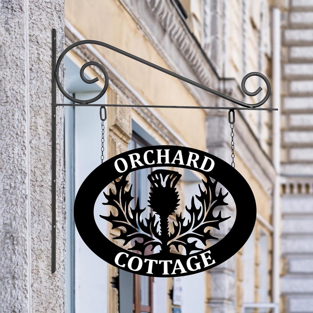 Oval Steel Thistle Hanging House Name Sign | Black Country Metalworks