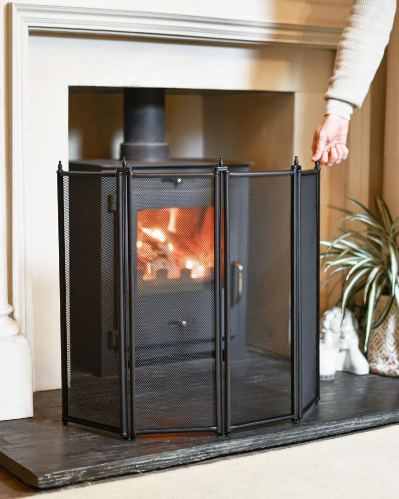 "Tempus" Tall Black Four Fold Fire Guard | Black Country Metalworks