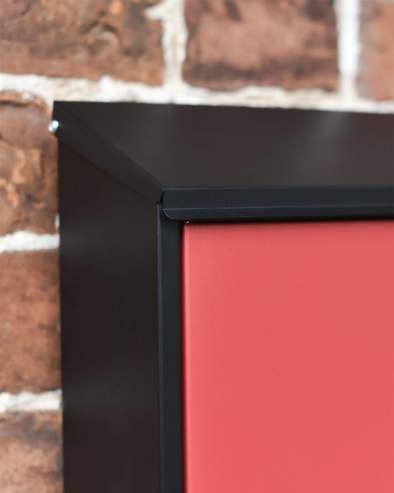 Contemporary Black and Red Wall Mounted Post Box | Black Country Metalworks
